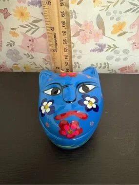 Art | Mexican Talavera Folk Art Cat Face With Flowers Clay Pottery ...